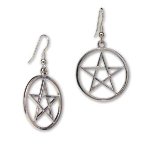 pagan wiccan pentagram pentacle silver finish dangle earrings