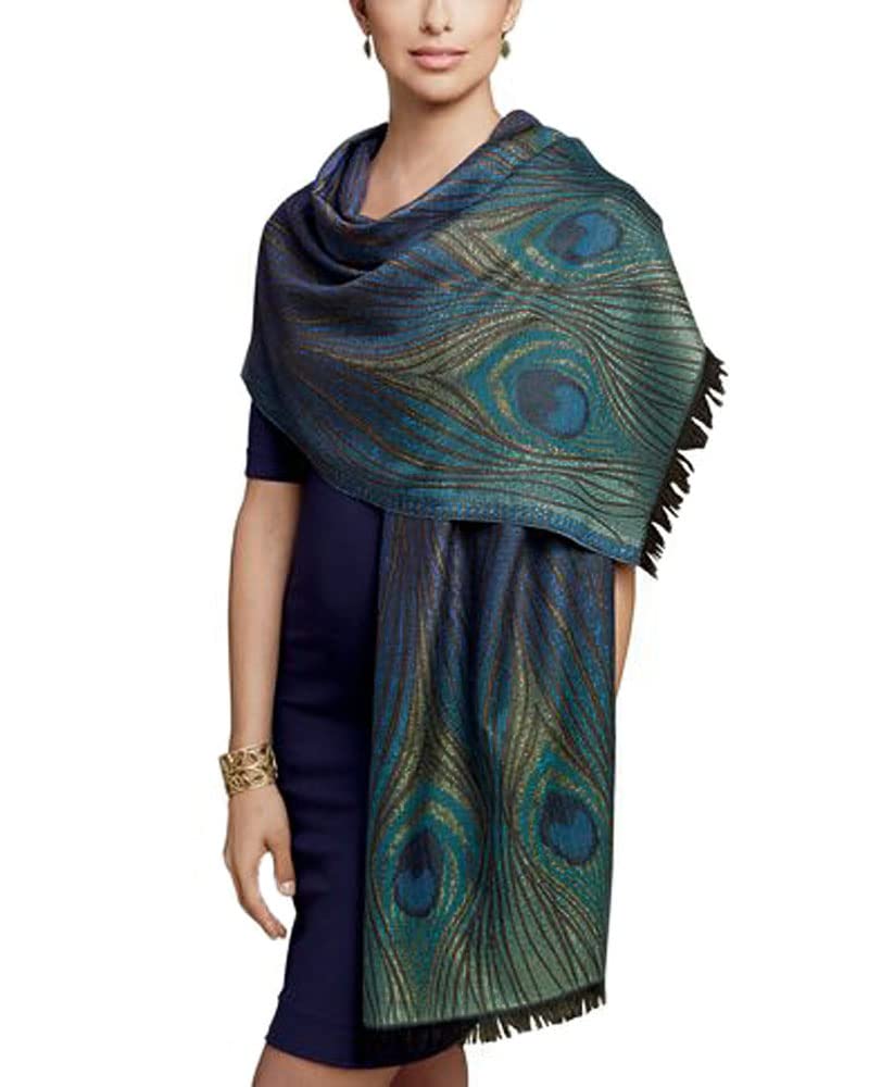 MMA Shawl Scarf Womens Shawls Warm Like Pashmina Scarf Wrap Evening or Day Peacock Design