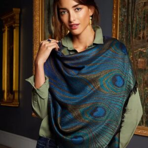 MMA Shawl Scarf Womens Shawls Warm Like Pashmina Scarf Wrap Evening or Day Peacock Design