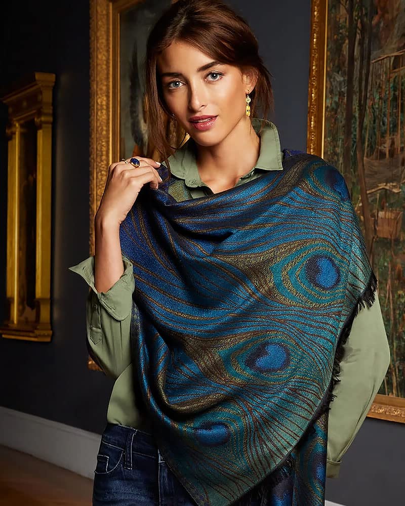 MMA Shawl Scarf Womens Shawls Warm Like Pashmina Scarf Wrap Evening or Day Peacock Design