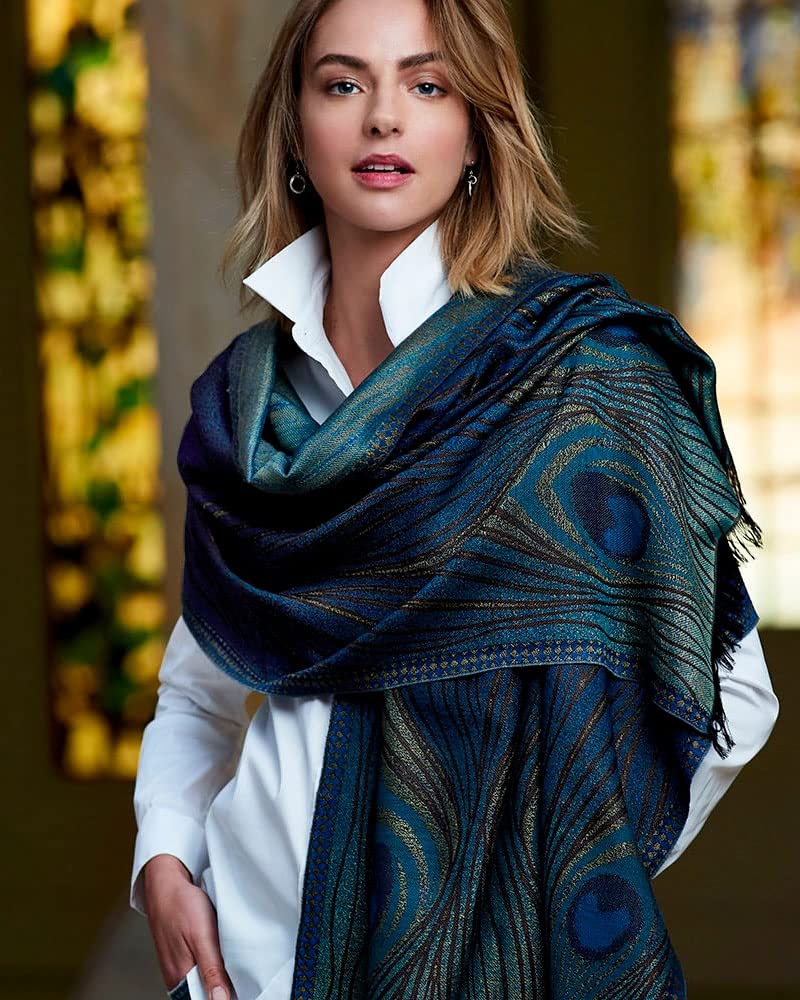 MMA Shawl Scarf Womens Shawls Warm Like Pashmina Scarf Wrap Evening or Day Peacock Design