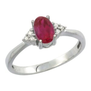 10k yellow gold enhanced genuine ruby ring oval 7x5mm diamond accent, size 8.5