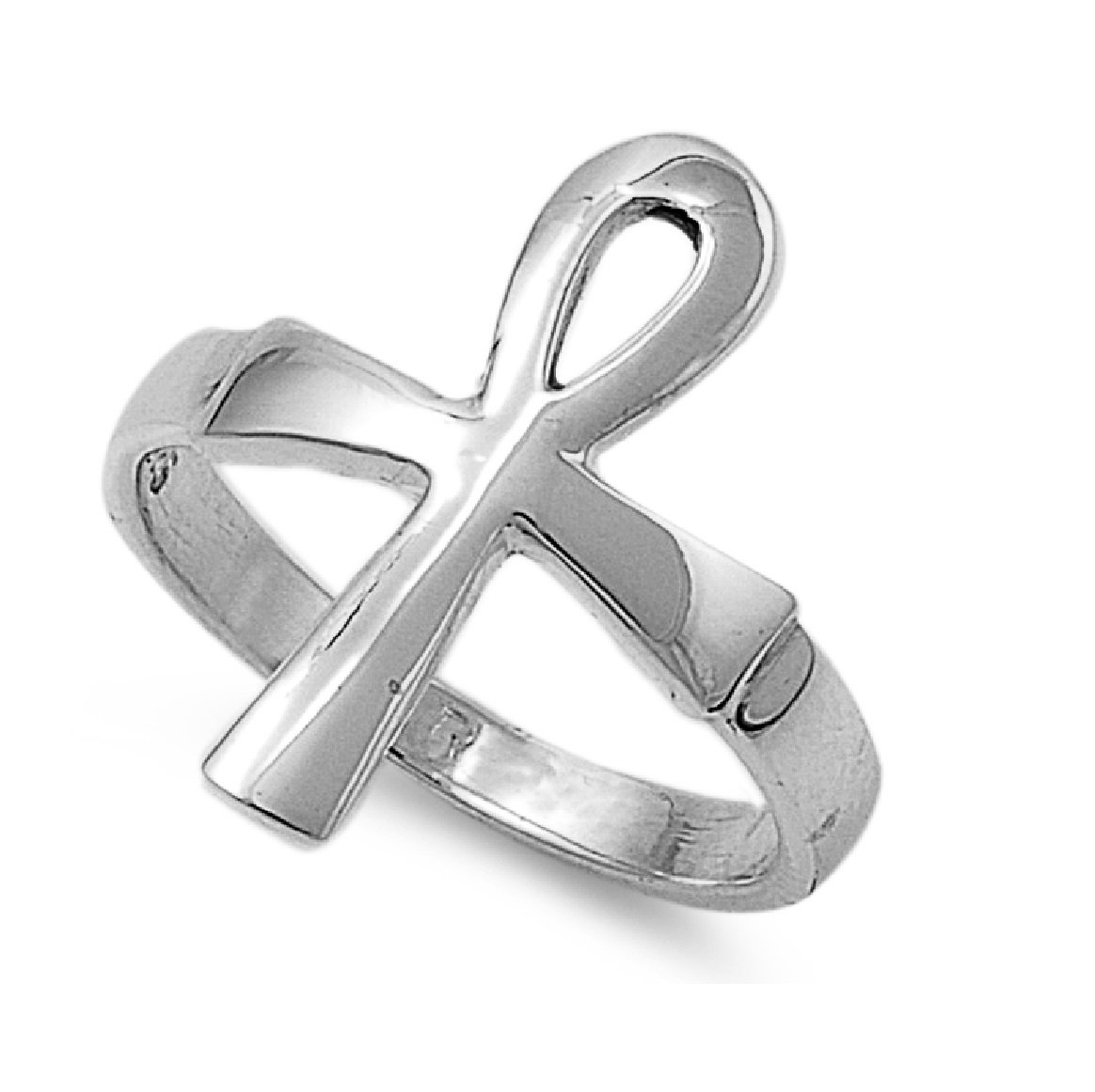 CloseoutWarehouse 925 Sterling Silver Protection from Evil Ankh Cross Ring Size 8