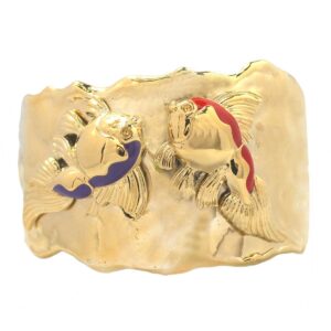 de buman 14k yellow gold plated fishes enamel cuff bracelet