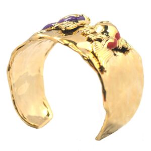 De Buman 14k Yellow Gold Plated Fishes Enamel Cuff Bracelet