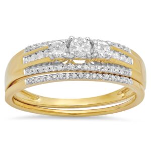 Dazzlingrock Collection 0.40 Carat (Cttw) 14k Round Diamond Women 3 Stone Engagement Ring Set, Yellow Gold, Size 9