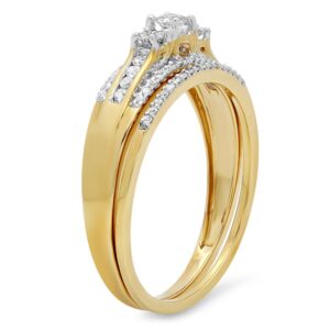 Dazzlingrock Collection 0.40 Carat (Cttw) 14k Round Diamond Women 3 Stone Engagement Ring Set, Yellow Gold, Size 9