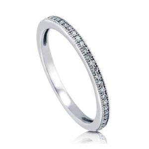 berricle sterling silver wedding rings micro pave set cubic zirconia cz half eternity ring for women, rhodium plated size 7