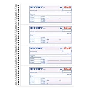 adams(r) carbonless 2-part spiral money/rent receipt book, 7 5/8in. x 11in., book of 200 sets, sc1182