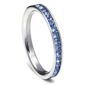 metal factory 316l stainless steel coral reef blue cubic zirconia cz eternity wedding 3mm band ring sz 6