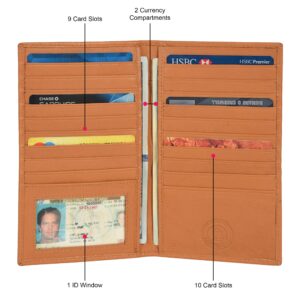 LeatherBoss Genuine Leather Credit Card Holder Tall Wallet With 18 Credit Card Slots for men women, Tan