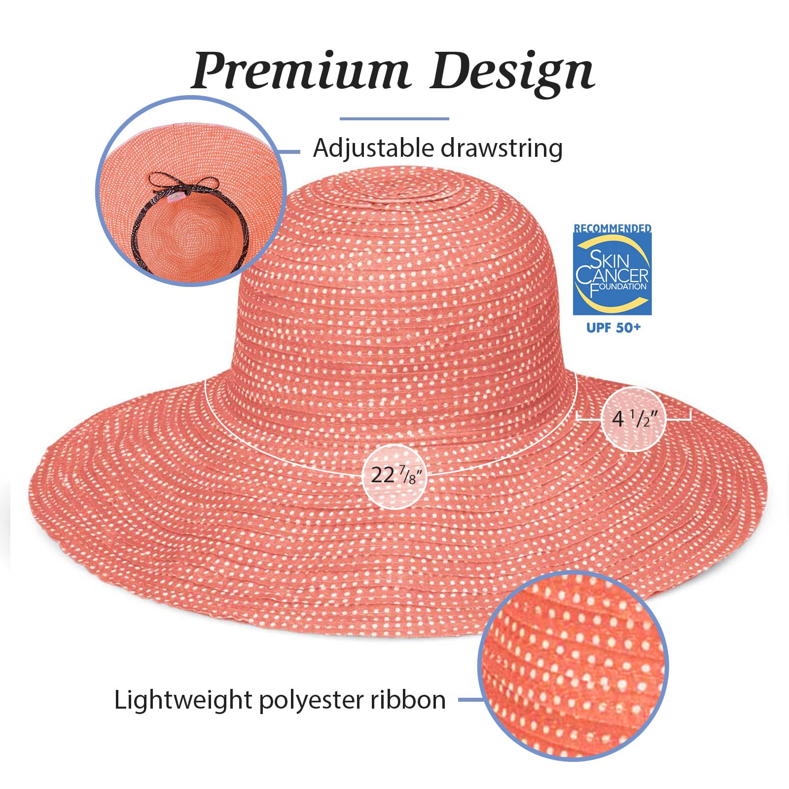 Wallaroo Hat Company Women’s Scrunchie Sun Hat – UPF 50+ Sun Protection, Packable and Adjustable Sizing for Medium Crown Sizes – Sun-Smart Hat for Travel, Poolside, Everyday (Natural/Brown Dots)