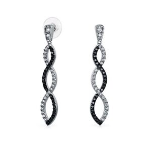 black white cubic zirconia pave long romantic infinity twist drop earrings for women prom cocktail party cz silver plated brass