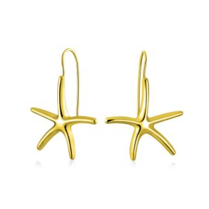 fashion nautical tropical beach large starfish dangle drop threader earrings for women fish hook wire 14k gold plated