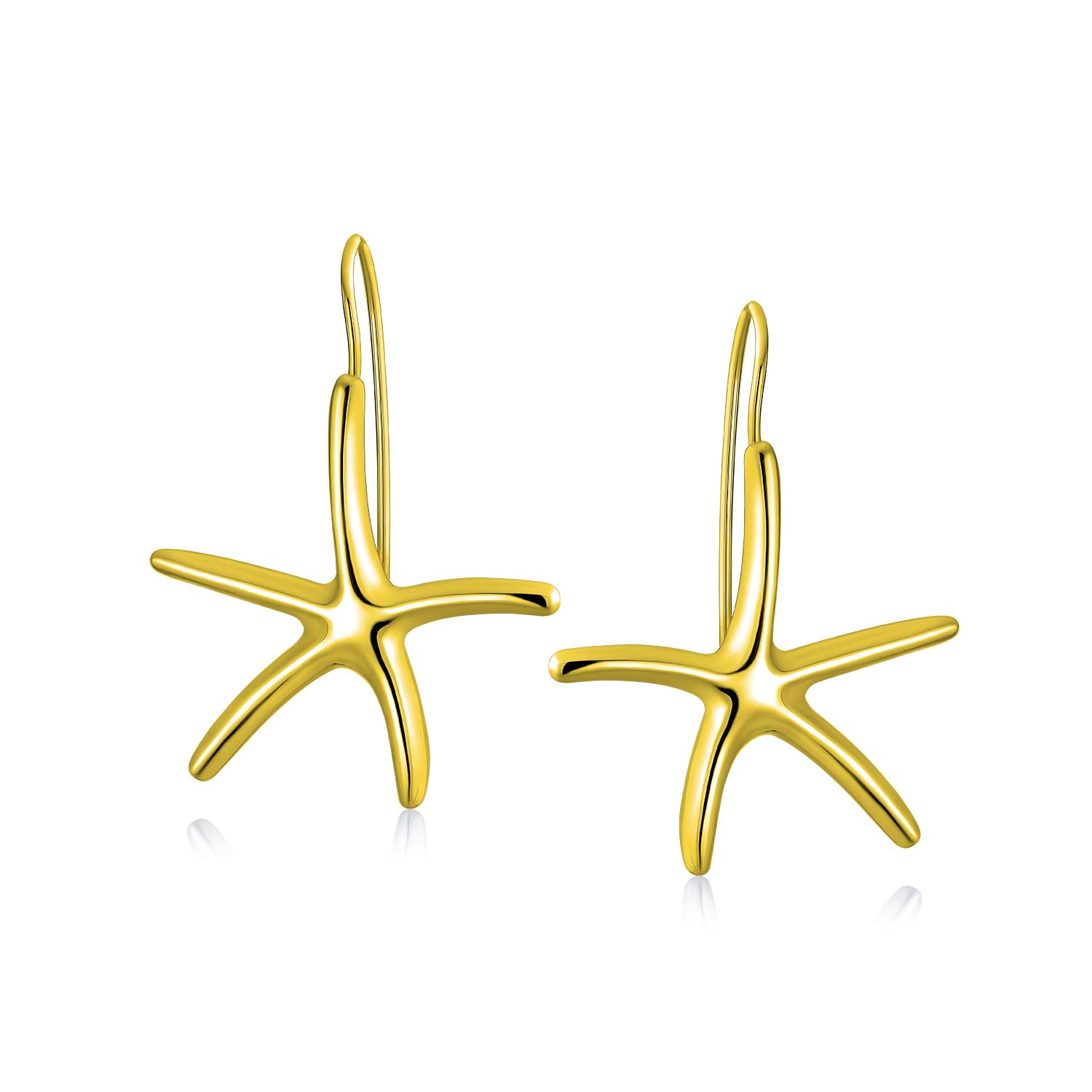 Fashion Nautical Tropical Beach Large Starfish Dangle Drop Threader Earrings For Women Fish Hook Wire 14K Gold Plated