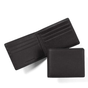 leatherology black onyx thin bifold wallet - slim silhouette, ample storage, hidden interior pocket