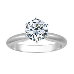 houston diamond district 2/3 carat round cut diamond solitaire engagement ring, 14k white gold 6 prong (h-i, i2, 0.6 c.t.w) very good cut