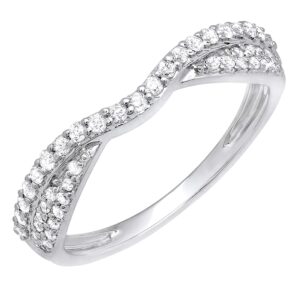 dazzlingrock collection 0.32 cttw round white diamond contour wedding band for her in 14k solid white gold, size 5.5