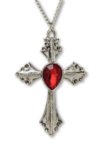 medieval renaissance cross with red stone silver finish pendant necklace