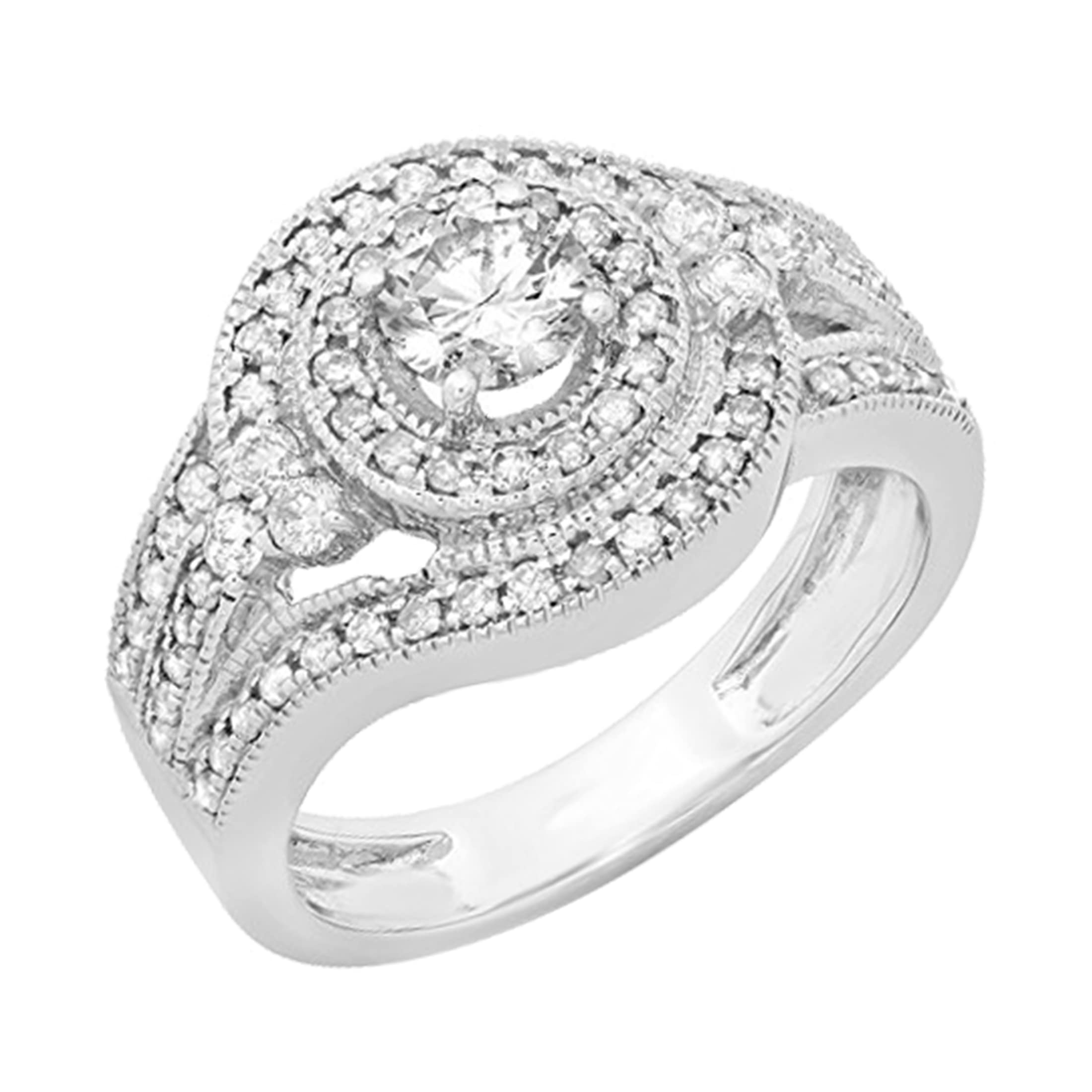 Dazzlingrock Collection 1.00 Carat (Cttw) 14k Round Diamond Women Vintage Engagement Ring Set 1 CT, White Gold, Size 8