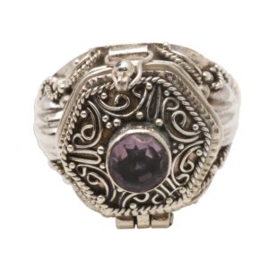 novica artisan handmade amethyst locket ring .925 sterling silver purple single stone cocktail indonesia bohemian birthstone [0.4 in h x 0.6 in w x 0.6 in d] 'secret flame'