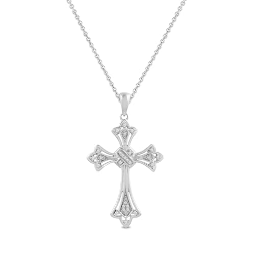 Amazon Essentials Sterling Silver Diamond Accent Cross Pendant Necklace, 18" (previously Amazon Collection)