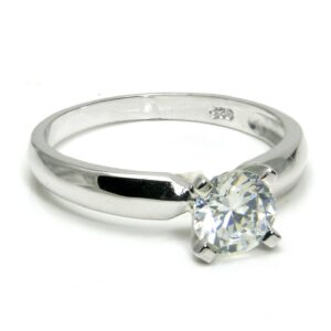 Sz 8 Sterling Silver Cubic Zirconia Solitaire 1.25 Carat tw Round Cut 4-Prong Set CZ Engagement Ring