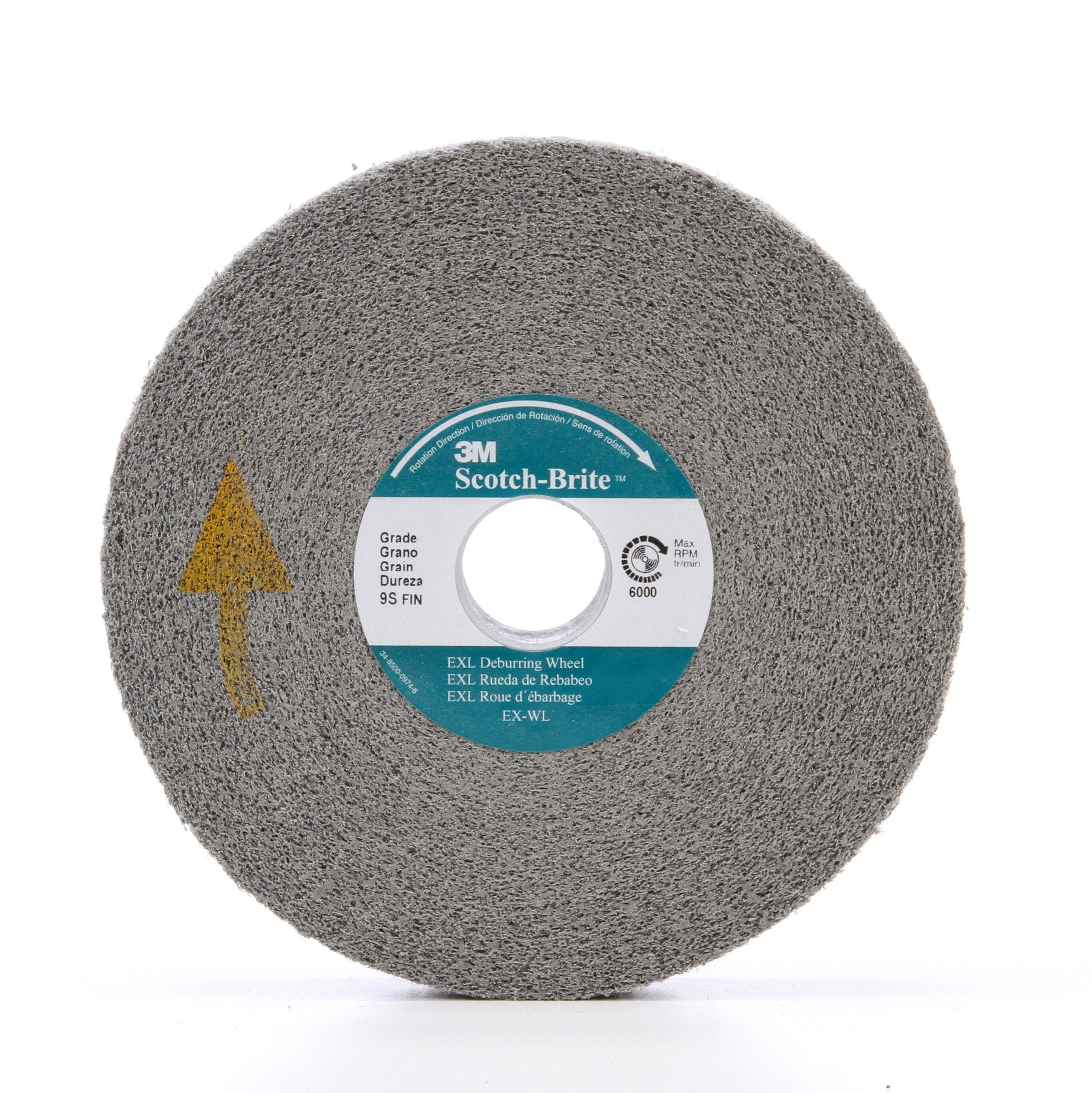 3M EXL Deburring Wheel - 9S Fine Grit Silicon Carbide - Metal Deburring, Finishing and Polishing Wheel - Convolute - 6 in x 1 in x 1 in - Pack of 3