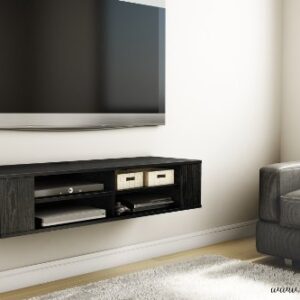 South Shore City Wall Mounted Media Audio/Video Console, Black Oak