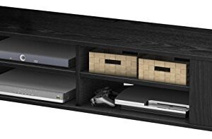 South Shore City Wall Mounted Media Audio/Video Console, Black Oak