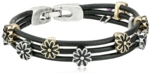 lucky brand two tone flower woven leather bracelet