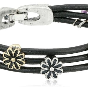 Lucky Brand Two Tone Flower Woven Leather Bracelet