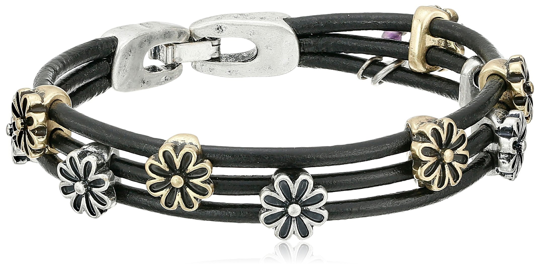 Lucky Brand Two Tone Flower Woven Leather Bracelet