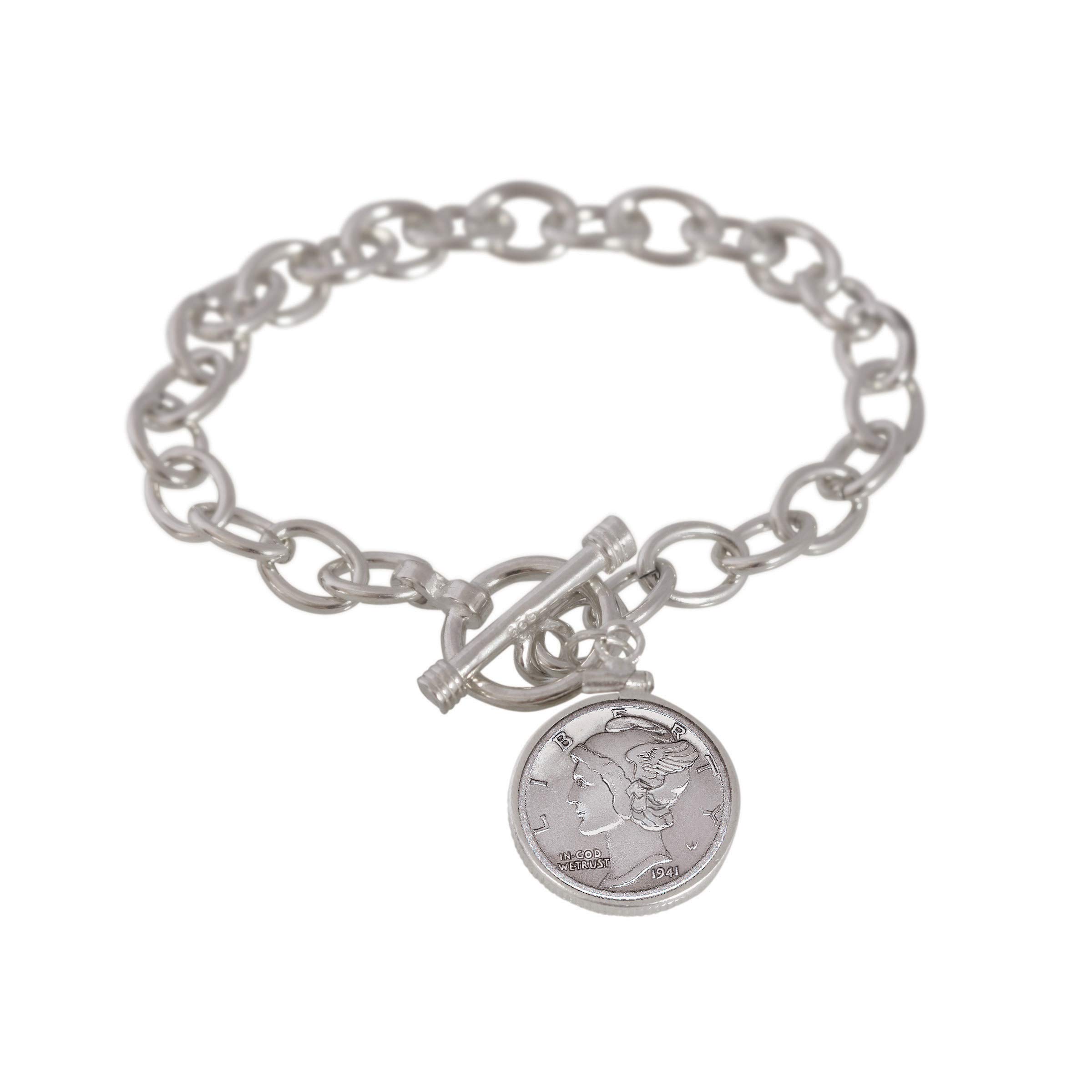 American Coin Treasures Sterling Silver Mercury Dime Toggle Bracelet