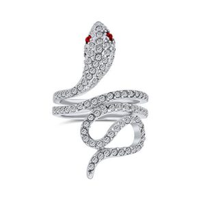 bling jewelry twisted snake ring simulated garnet crystal rhodium plated,size:7