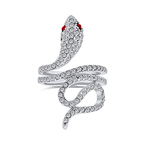 Bling Jewelry Twisted Snake Ring Simulated Garnet Crystal Rhodium Plated,Size:7