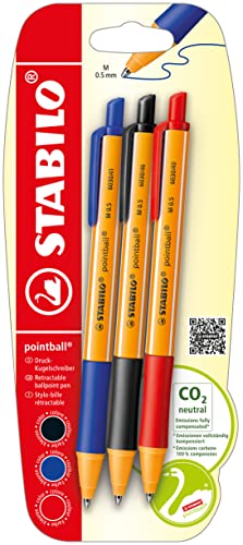 STABILO Ballpoint Pen pointball - Pack of 3 - Blue, Black, Red