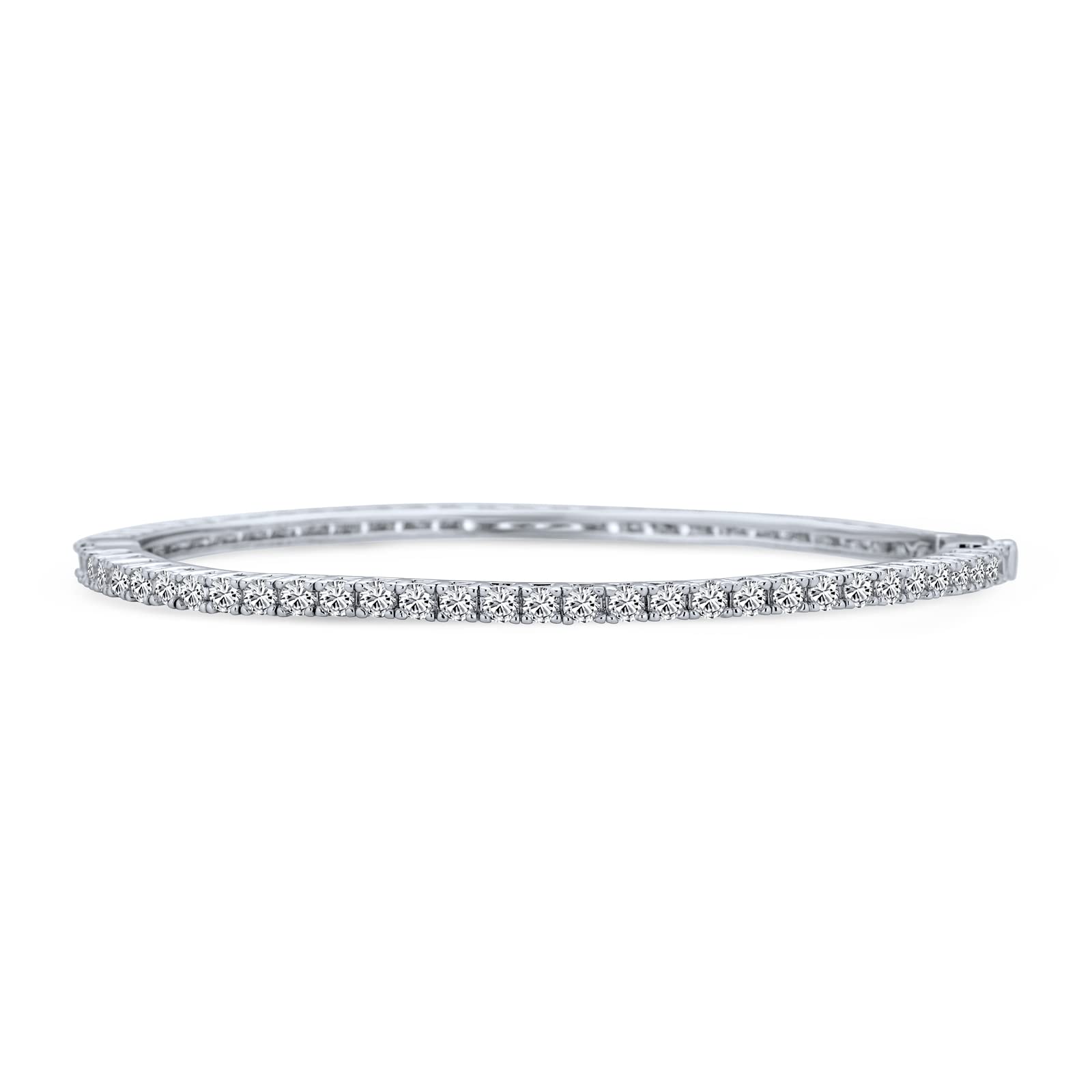 Classic Fashion Bridal AAA Cubic Zirconia Princess Cut CZ Eternity Tennis Stackable Bangle Bracelet For Women, Prom, Wedding Silver Plated 7-7.5 Inch