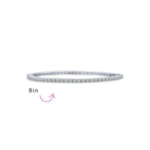 Classic Fashion Bridal AAA Cubic Zirconia Princess Cut CZ Eternity Tennis Stackable Bangle Bracelet For Women, Prom, Wedding Silver Plated 7-7.5 Inch