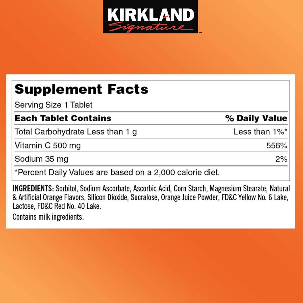 Kirkland Vitamin C (500 mg), 500-Count, Tangy Orange, Chewable Tablets