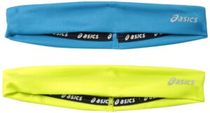 asics women's hera headband (pack of 2), atomic blue/neon, one size