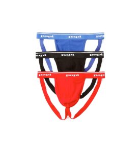 papi men's 3-pack jockstrap, athletic supporter, breathable male workout underwear, red/black/blue, large