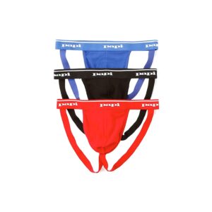 papi Men's 3-Pack Jockstrap, Athletic Supporter, Breathable Male Workout Underwear, Red/Black/Blue, Large