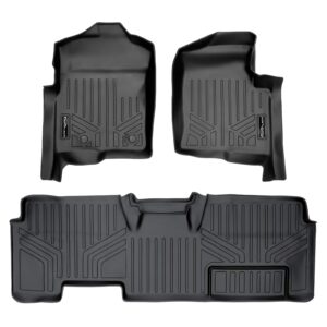 maxliner custom fit floor mats 2 row liner set black compatible with 2011-2014 ford f-150 supercab non flow center console