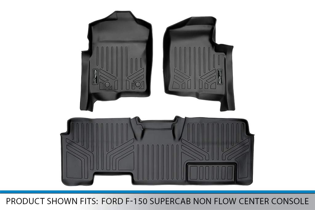 MAXLINER Custom Fit Floor Mats 2 Row Liner Set Black Compatible with 2011-2014 Ford F-150 SuperCab Non Flow Center Console