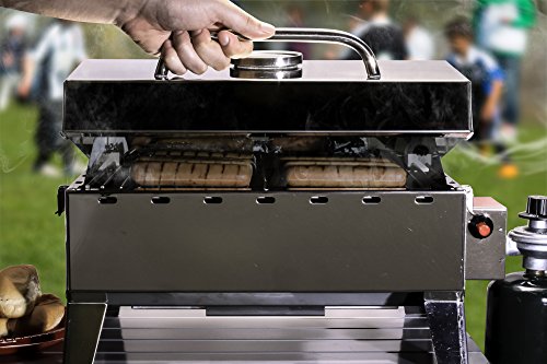 Camco Grill-Stow N Go 125 Portable Propane Gas Grill with Push Button Igniter, Temperature Gauge, and Storage Bag for RV, Tailgating, and Camping