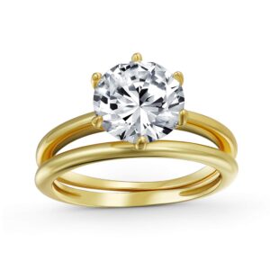 traditional 3 ctw round solitaire 6 prong aaa cz engagement anniversary wedding band ring set for women yellow 14kgold plated.925 sterling silver