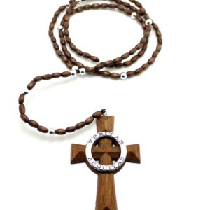 Saints Cross Wooden Rosary 5mm&39"wooden Ball Chain Necklace Brown Silver (XJ199BRNR)