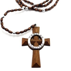 Saints Cross Wooden Rosary 5mm&39"wooden Ball Chain Necklace Brown Silver (XJ199BRNR)