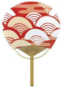 shikoku group fan, hemp leaves, blue sea wave, red, approx. 11.0 x 16.1 inches (28 x 41 cm)